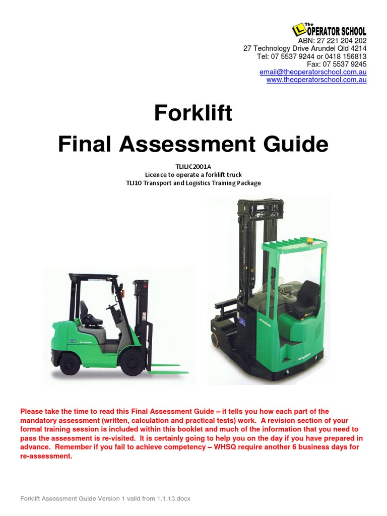 Final Assessment Guide Forklift v1 | Forklift | Personal Protective ...