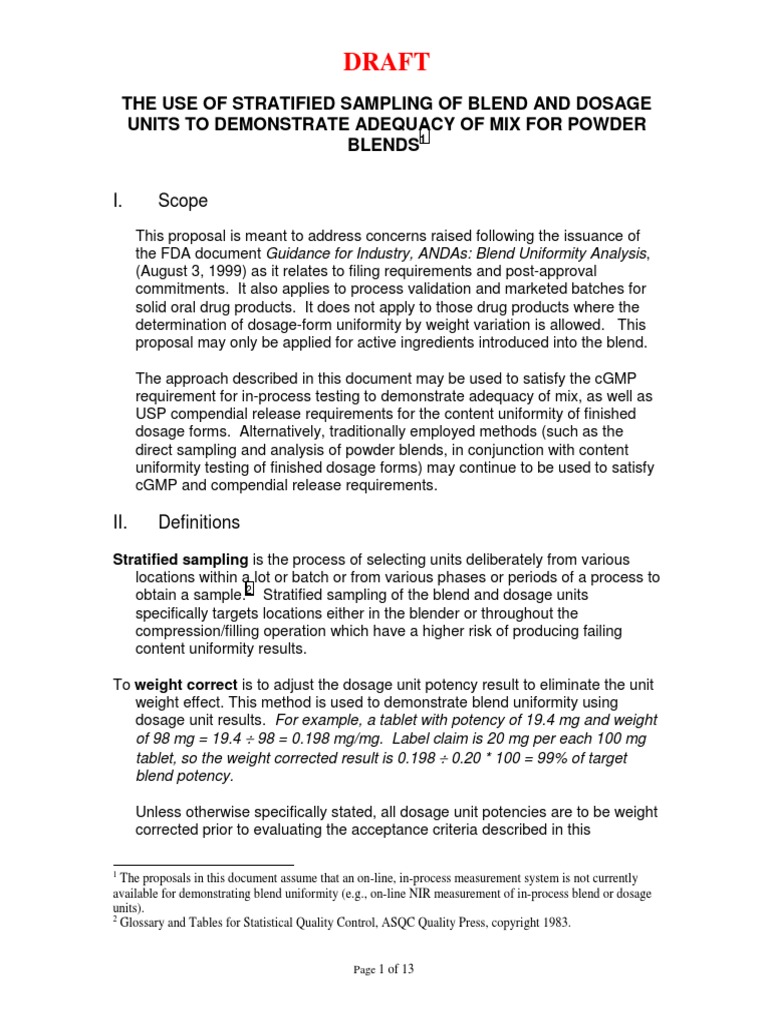Pqri Draft Guidance On Blend Uniformity and Content Uniformityy | PDF ...