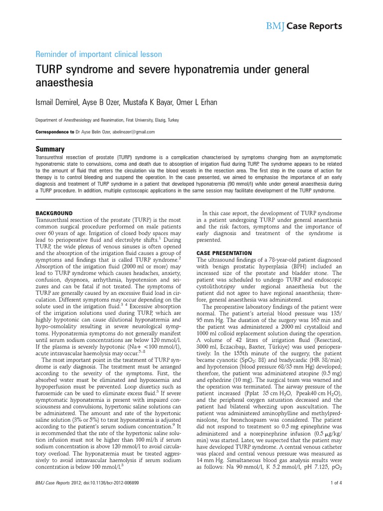 TURP Syndrome Under GA | PDF | Diseases And Disorders | Medicine