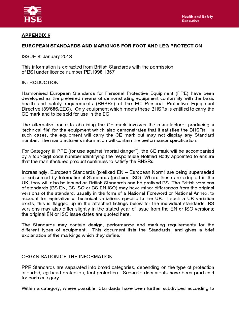 European Standards and Markings For Foot and Leg Protection | PDF ...