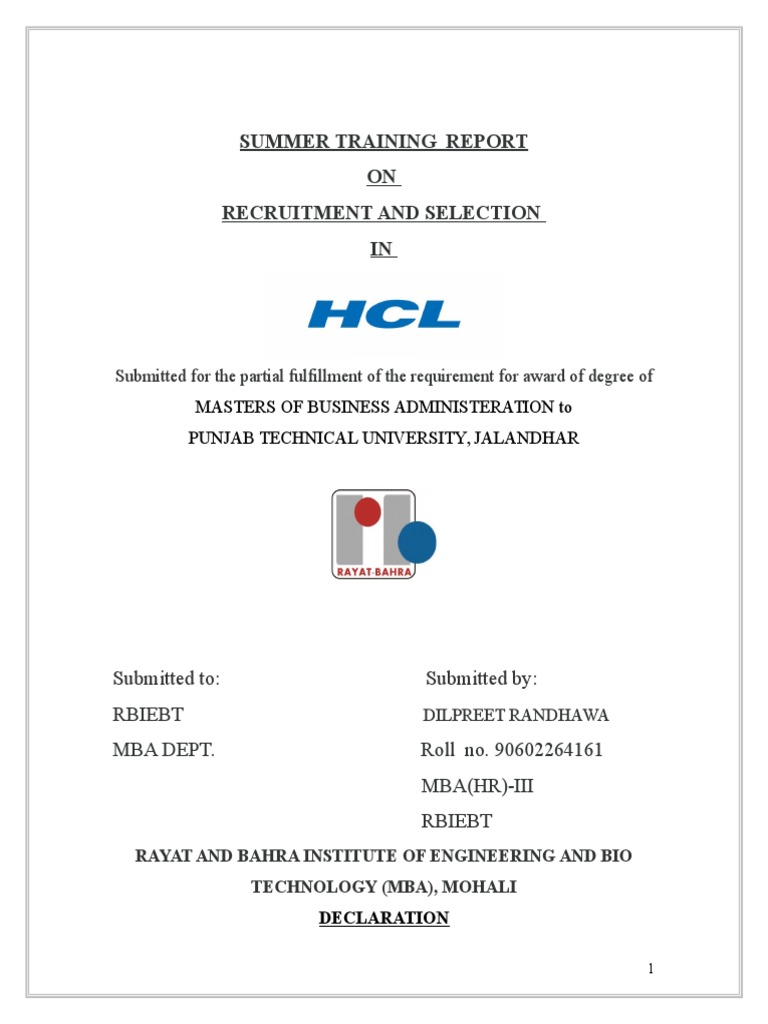 Summer Training Report ON Recruitment and Selection IN | PDF ...