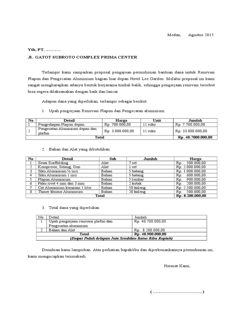 Proposal Renovasi Hotel Lee Garden | PDF