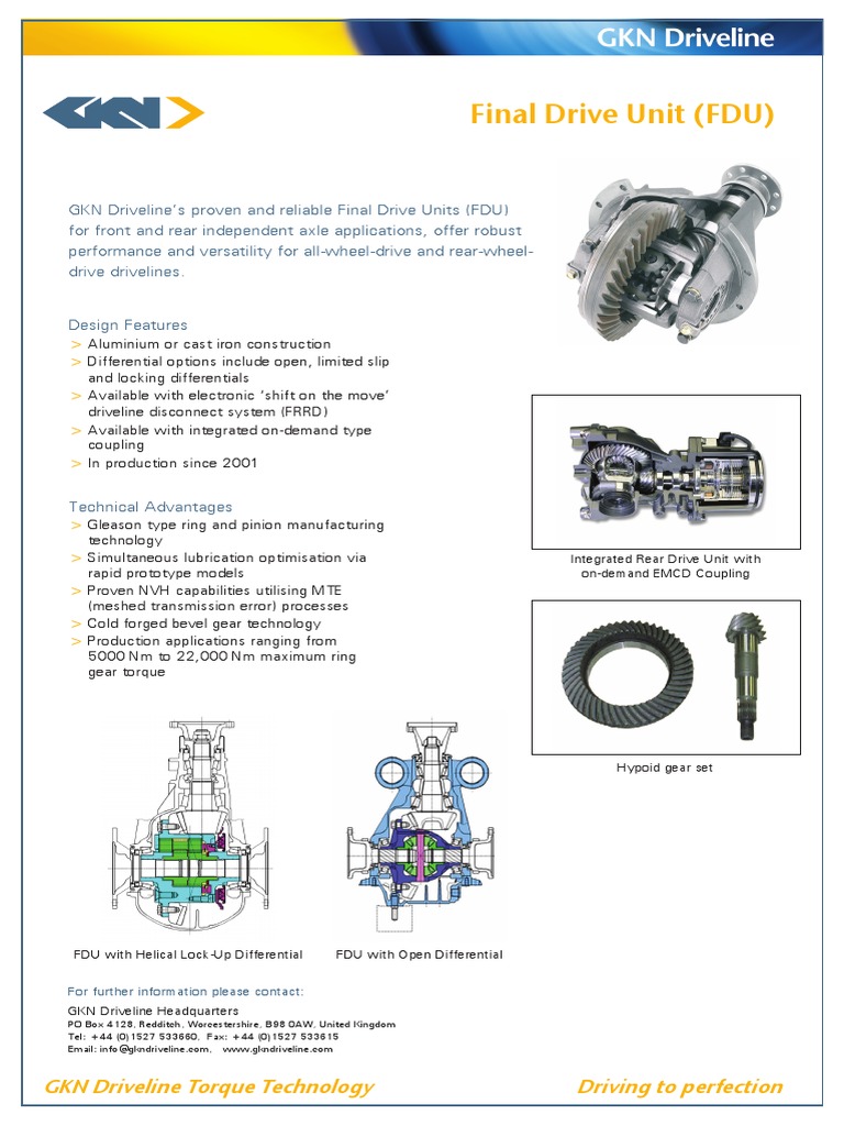 Final Drive Unit (FDU) : Driving To Perfection GKN Driveline Torque ...