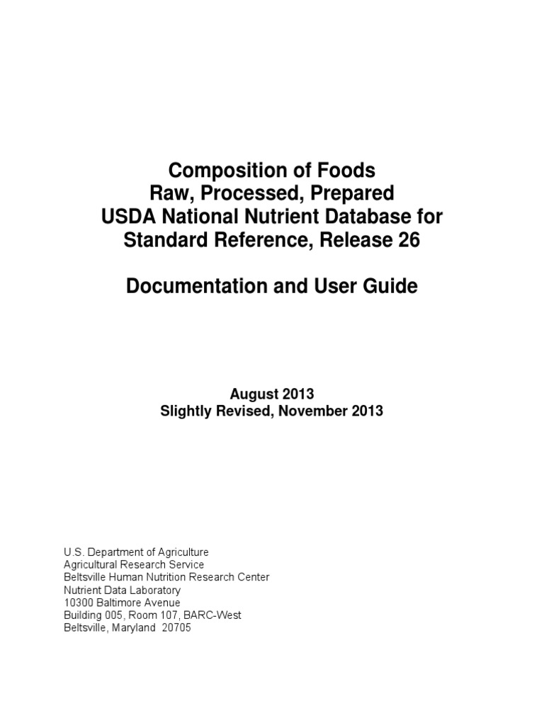 Composition of Foods Raw, Processed, Prepared USDA National Nutrient ...