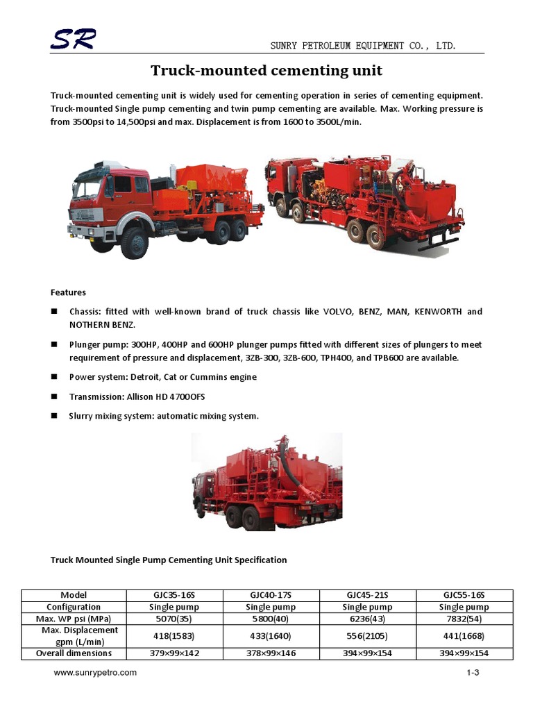 Truck Mounted Cementing Unit | PDF | Truck | Pump
