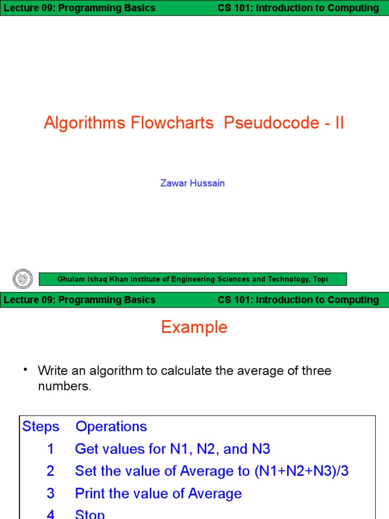 Algorithms Flowcharts Pseudocode - II: Zawar Hussain | PDF | Algorithms ...