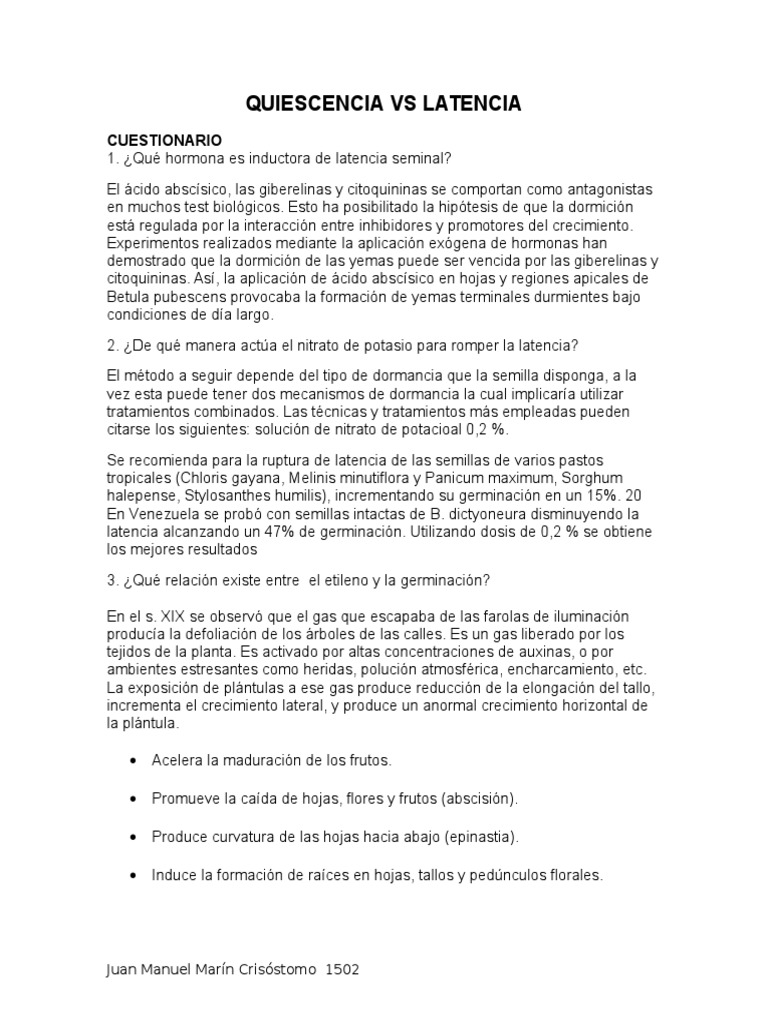 Cuestionarios de Practicas QUIESCENCIA VS LATENCIA y CÉLULAS VEGETALES ...