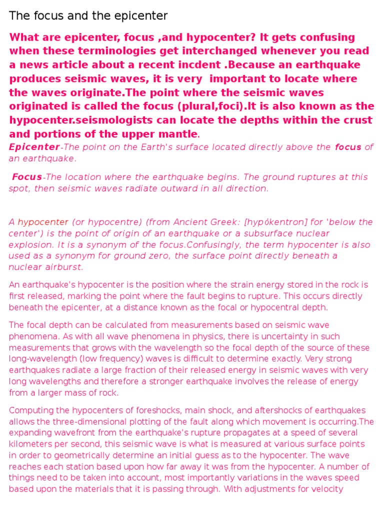 Understanding Earthquake Focus and Epicenter | PDF | Earthquakes ...