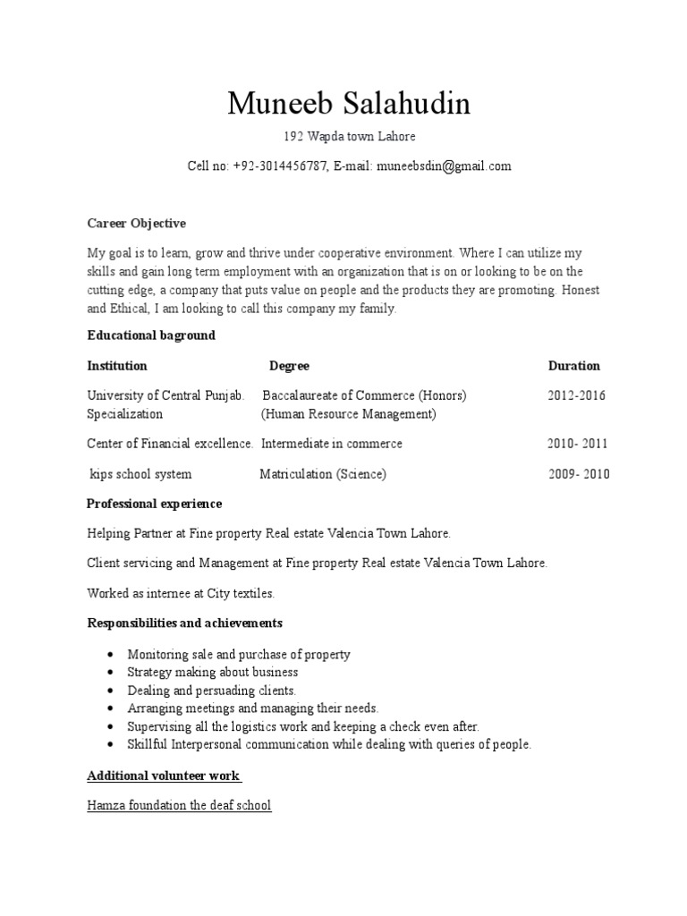 Muneeb Salahudin: Career Objective | PDF