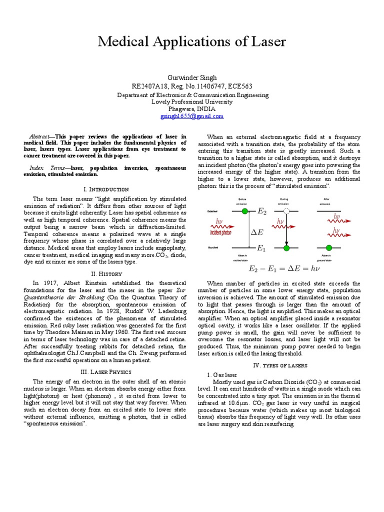 Medical Application For LASER | PDF | Laser | Emission Spectrum