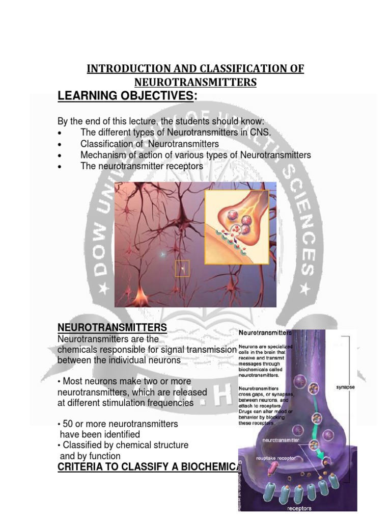 BIOCHEM Types of Neurotransmitters | PDF | Neurotransmitter | Chemical Synapse
