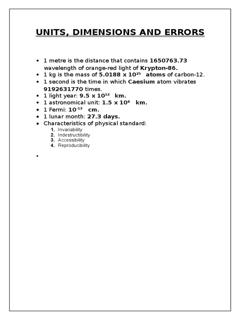 Units, Dimensions and Errors: Atoms of Carbon-12. 9192631770 Times. Km. Km. CM | PDF | Science ...