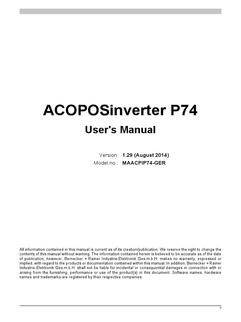 B&R AUTOMATION - ACOPOS Inverter - P74 PDF | PDF | Electric Motor | Power Supply