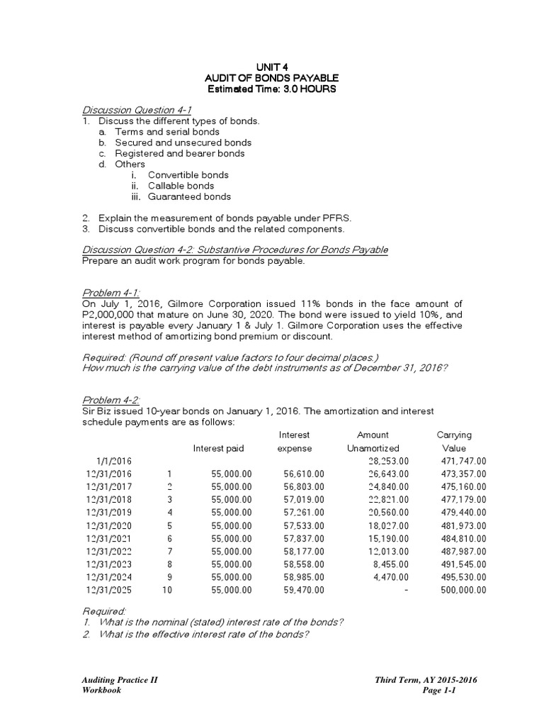MODAUD2 Unit 4 Audit of Bonds Payable T31516 FINAL | PDF | Convertible ...