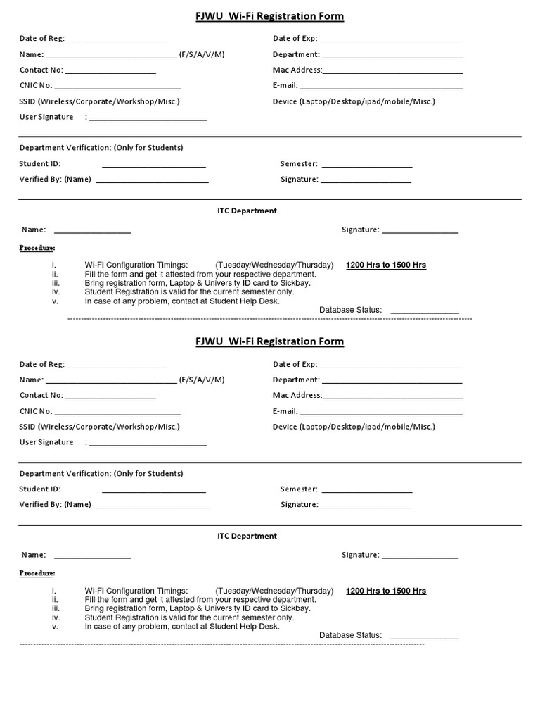 Wifi Registration Form | PDF