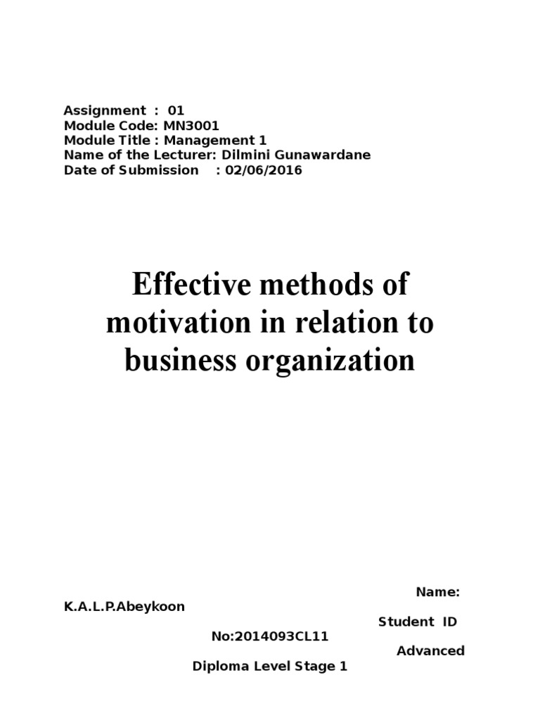 Effective Methods of Motivation in Relation To Business Organization ...