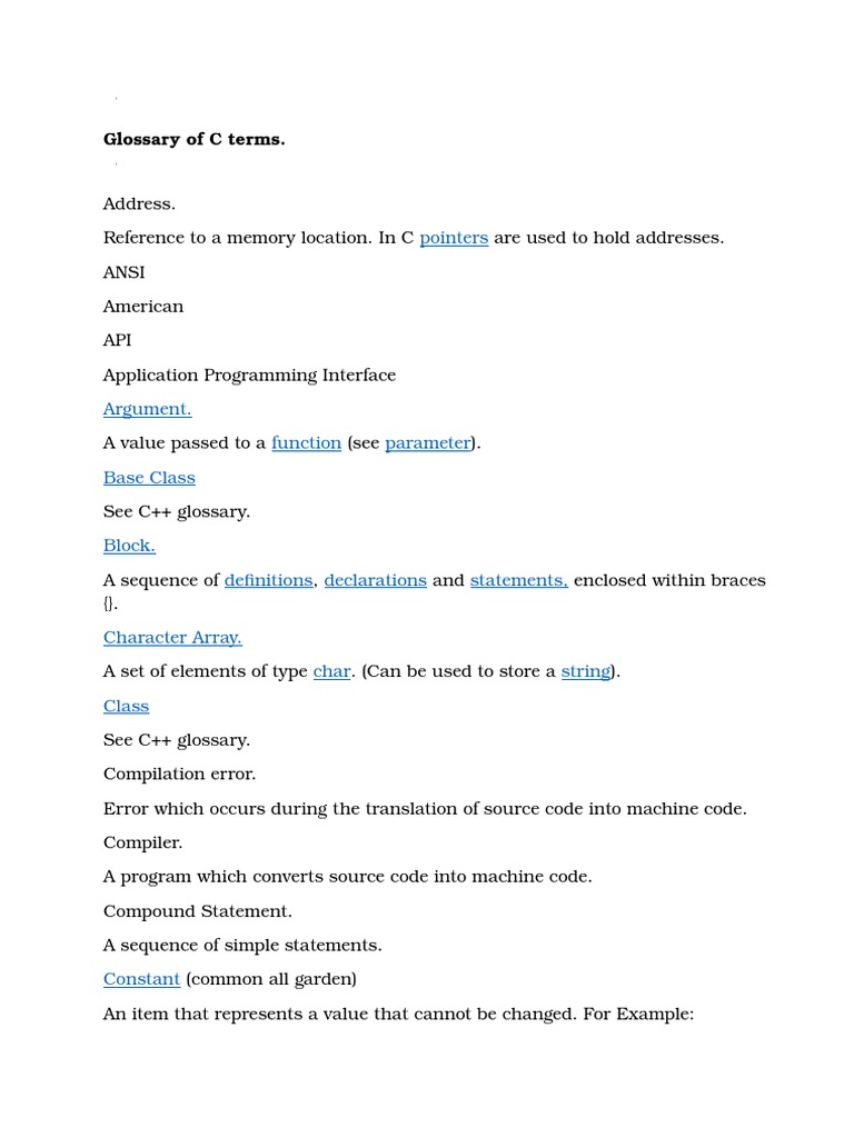 Glossary of C Terms | PDF | C (Programming Language) | C++