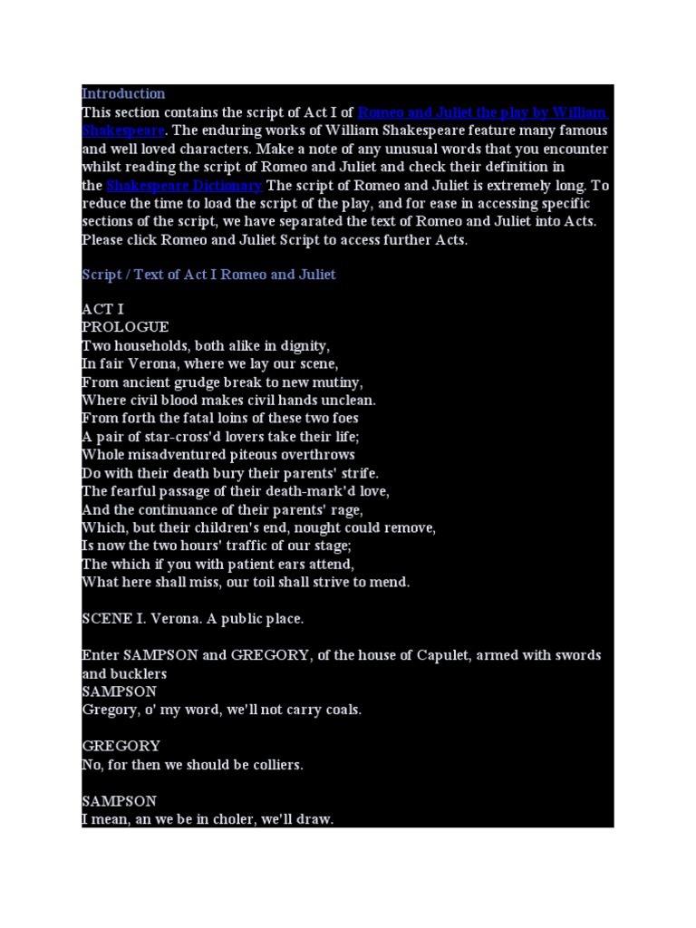 Romeo and Juliet The Play by William Shakespeare | PDF | Romeo And ...