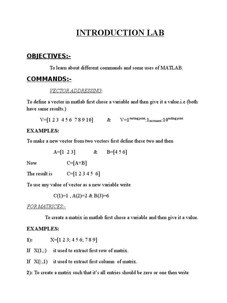 Introduction Lab: Objectives | PDF | Complex Number | Matrix (Mathematics)