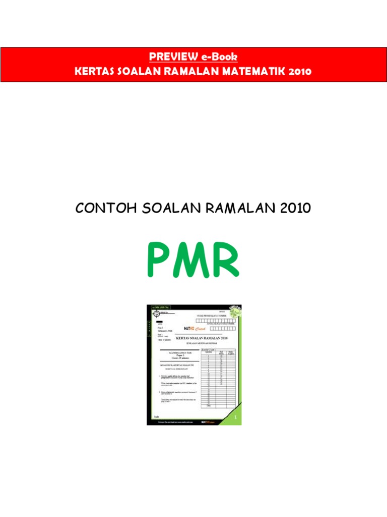 Soalan Ramalan PMR 2010 Matematik | PDF