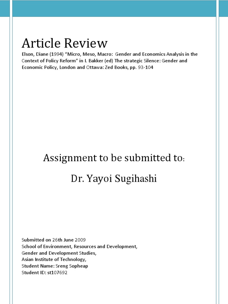 Gender and Economic Policy Reform Analysis | PDF