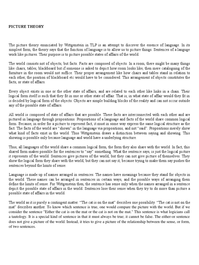 Wittgenstein Picture Theory | PDF | Metaphilosophy | Western Philosophy