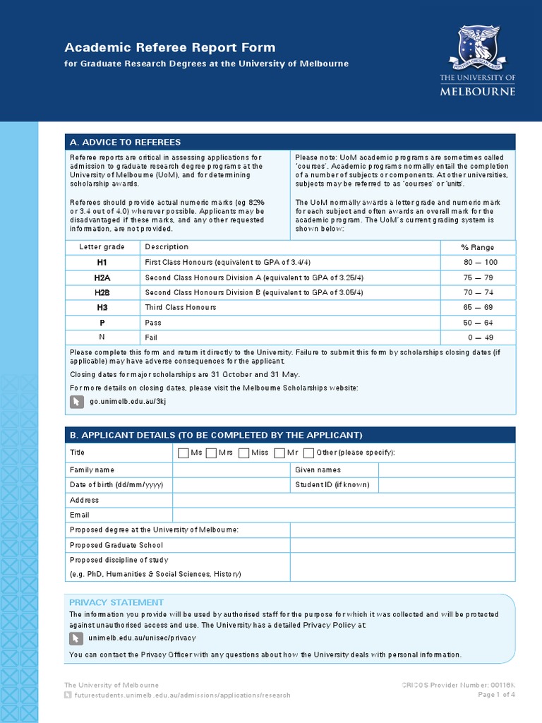 2014 UoM Academic Referee Report Form Sep2014 PDF | PDF | Graduate ...