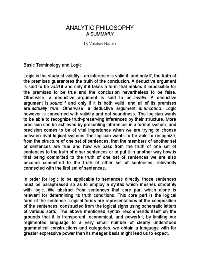 Analytic Philosophy - An Overview | PDF | Interpretation (Logic) | First Order Logic