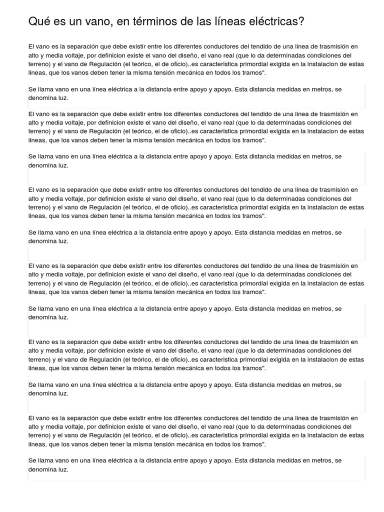 Definicion de Vano | PDF | voltaje | Cantidades fisicas