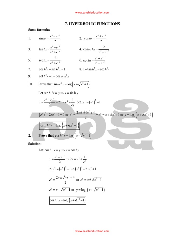 08 Hyperbolic Functions | PDF | Differential Calculus | Differential ...