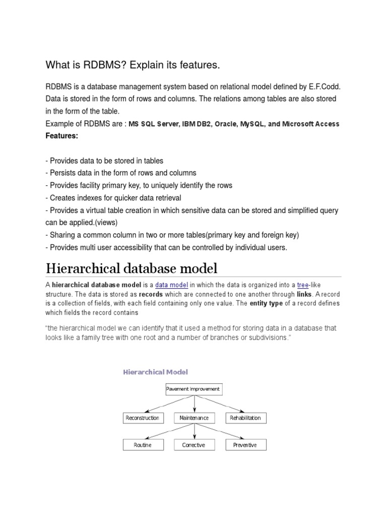 Hierarchical Database Model: What Is RDBMS? Explain Its Features | PDF ...
