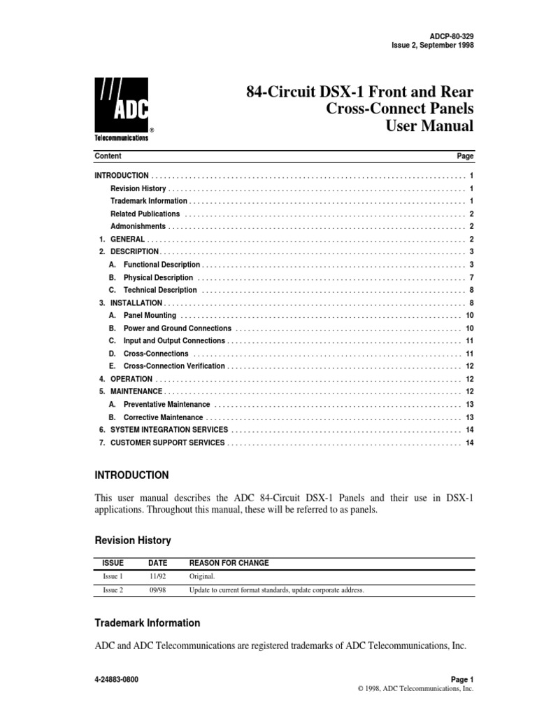 84-Circuit DSX-1 Front and Rear Cross-Connect Panels User Manual | PDF ...