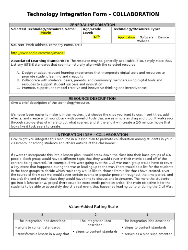Technology Integration Template-Collaboration | PDF | Lesson Plan ...