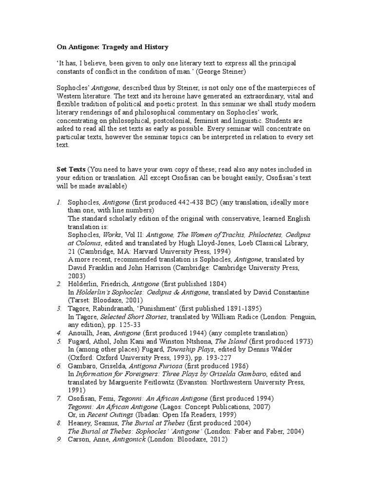 On Antigone, Introductory | PDF | Sophocles | Translations