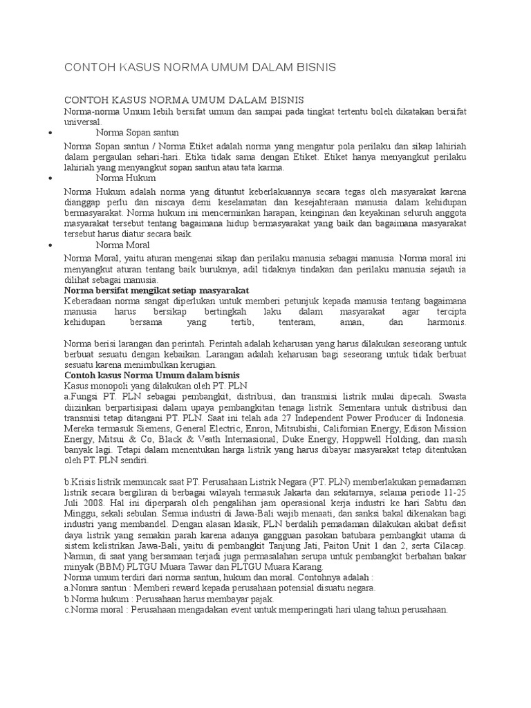 Contoh Kasus Norma Umum Dalam Bisnis | PDF