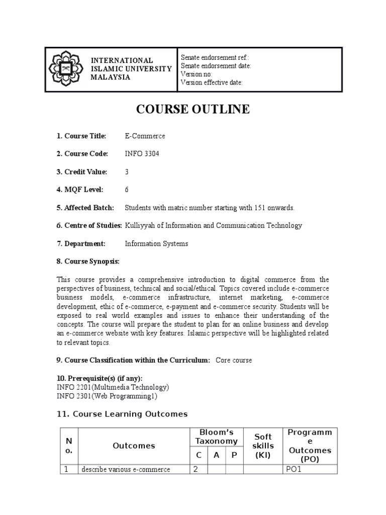 Course Outline: International Islamic University Malaysia | PDF | E ...