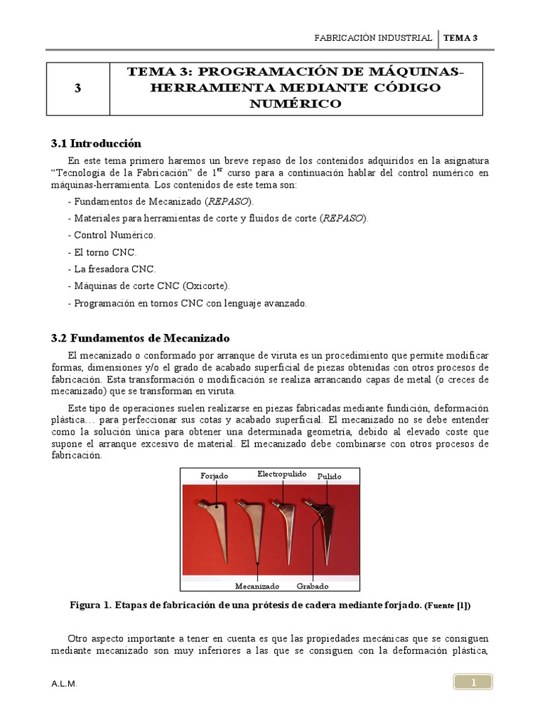 FI Tema 3 Programacion CNC PDF | PDF | Control numerico | Mecanizado