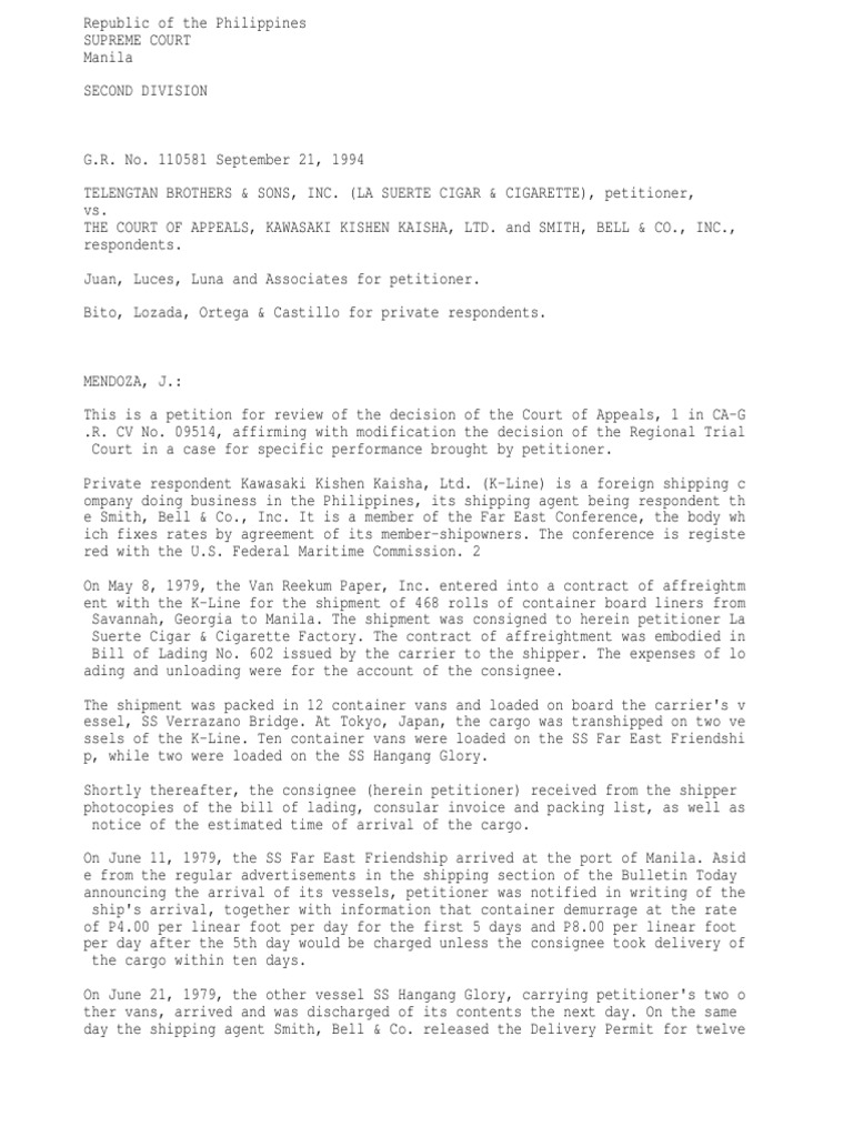 Telengtan Brothers Vs CA | PDF | Services (Economics) | Shipping