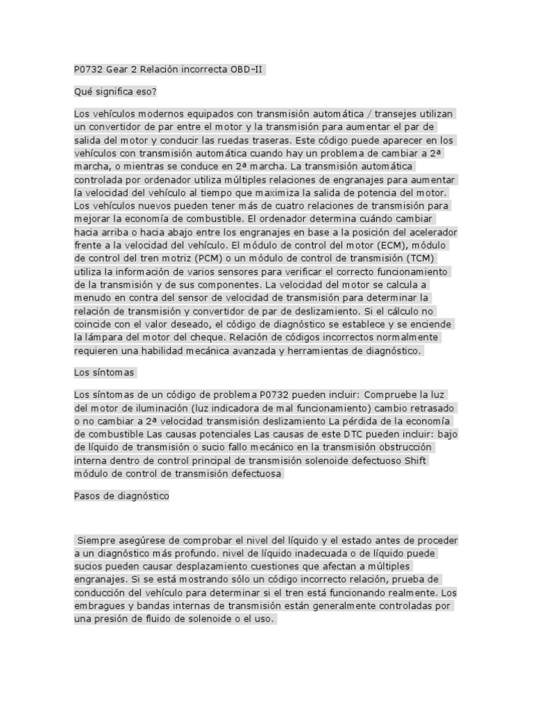 Código P0732: Problemas de Transmisión | PDF | Transmisión automática ...