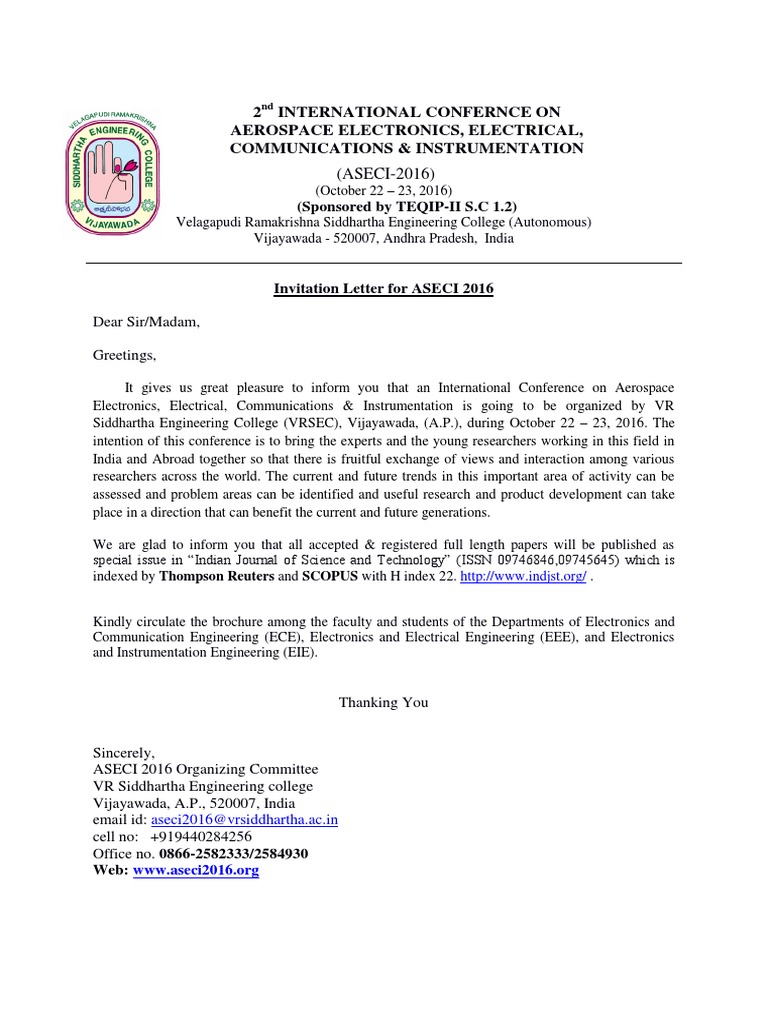 Scopus Indexed Conference Invitation Letter 19072016 | PDF