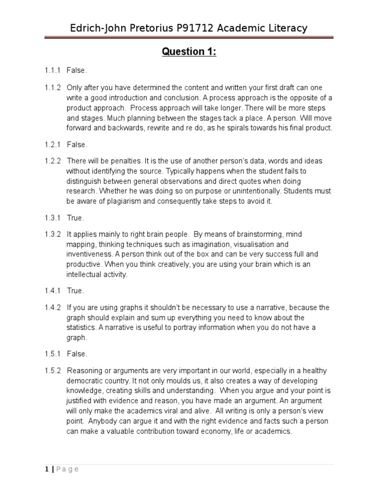 1st Academic Literacy | PDF | Reason | Literacy