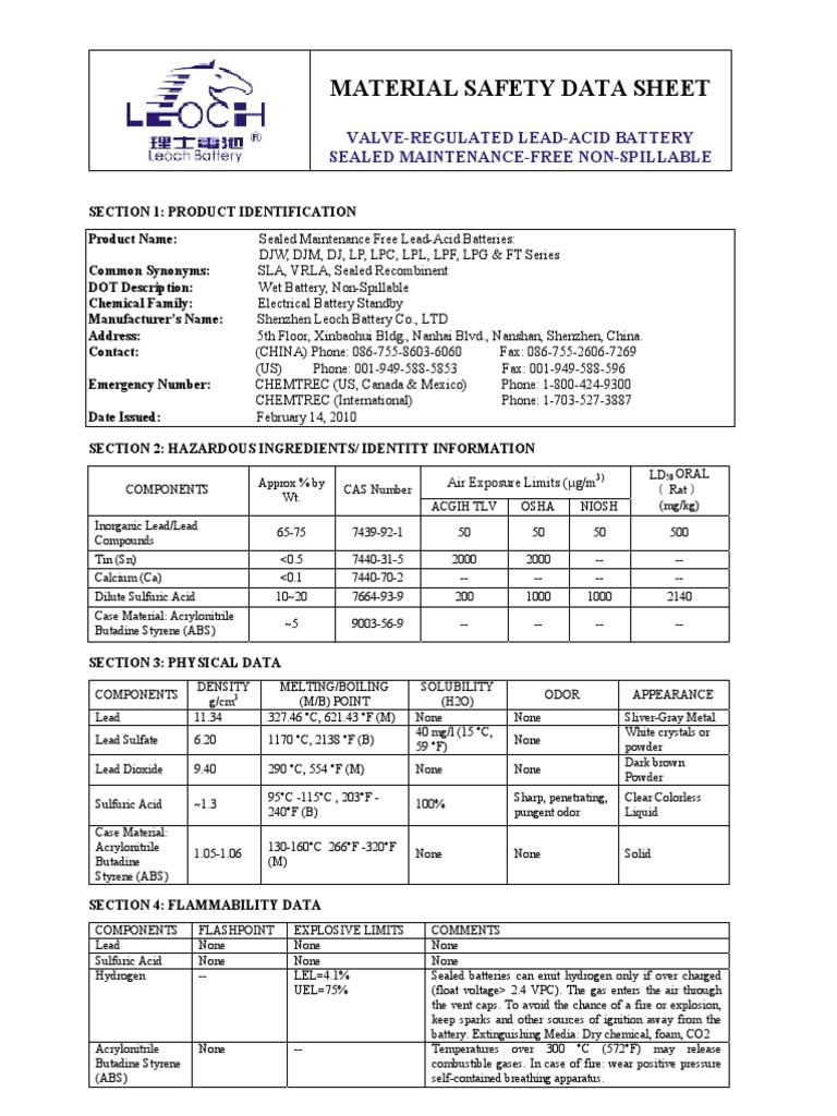PDD, MSDS, Battery, Leoch, 2015-01, Lead Acid Battery - Huse2015 - Aaen ...