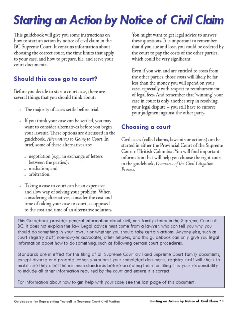 Starting An Action by Notice of Civil Claim | PDF | Service Of Process ...