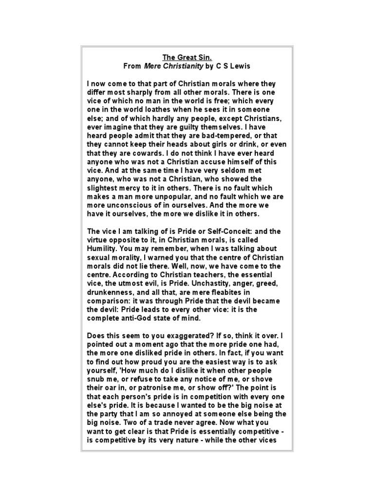 CS Lewis, The Great Sin | PDF | Seven Deadly Sins | Christianity