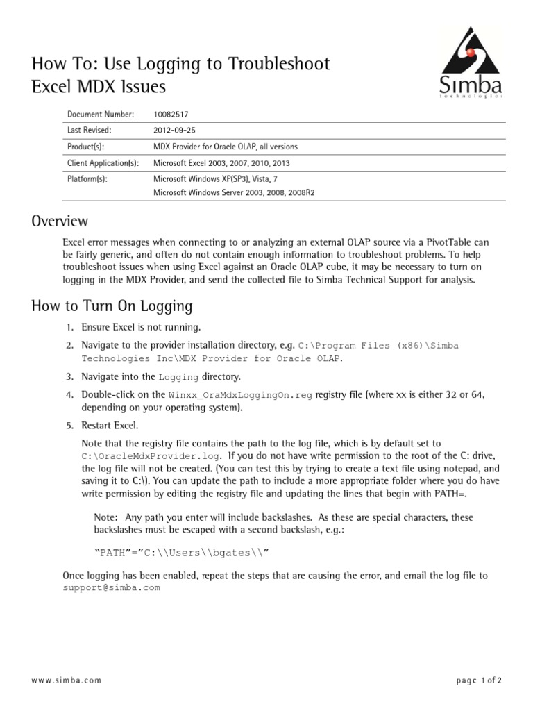 HOW To Use Logging To Troubleshoot Excel MDX Issues | PDF
