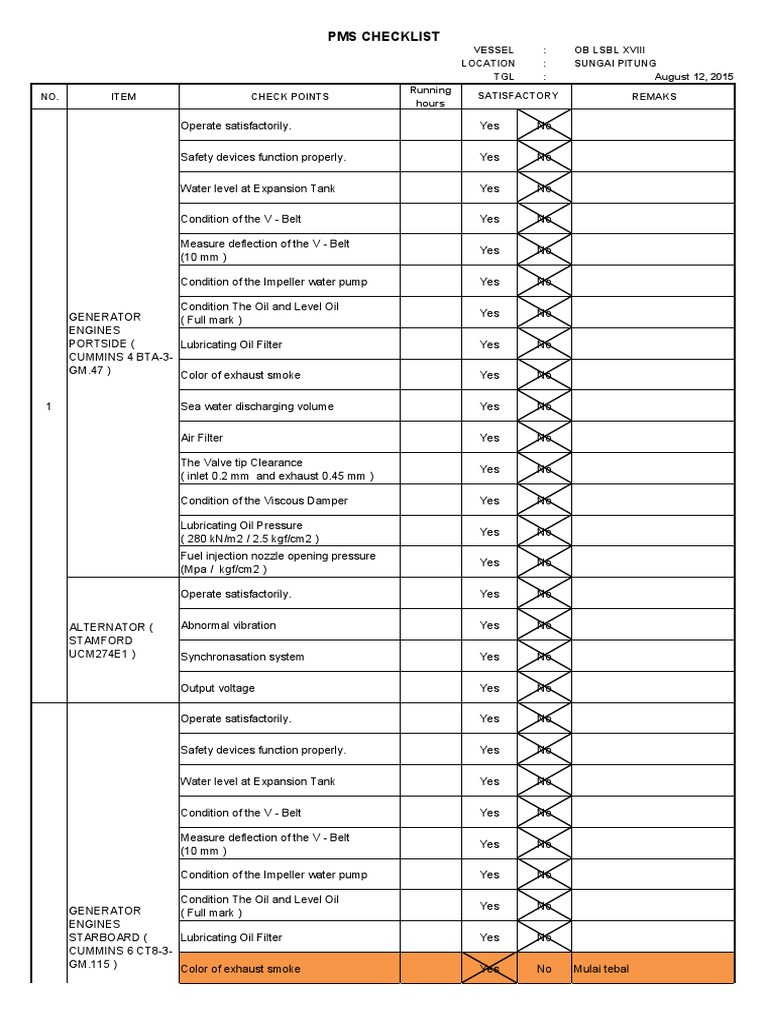 Preventive Maintenance Schedule and Checklist for Main Engines ...