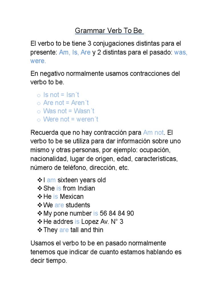 Grammar Verb To Be | PDF