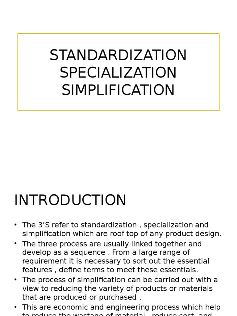 Standardisation Specialization Simplification | PDF | Standardization ...