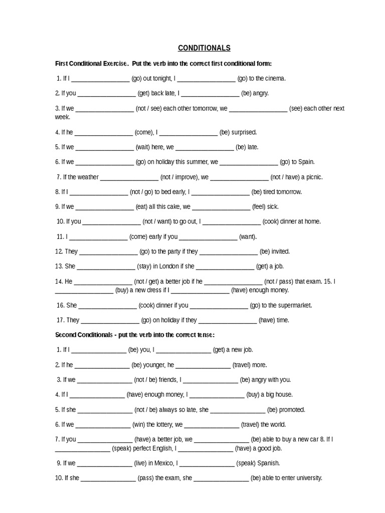Conditionals: First Conditional Exercise. Put The Verb Into The Correct ...