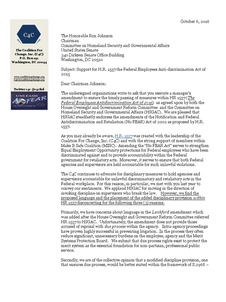 Letter of Solidarity in Support of HR 1557 - Federal Employee Ant ...